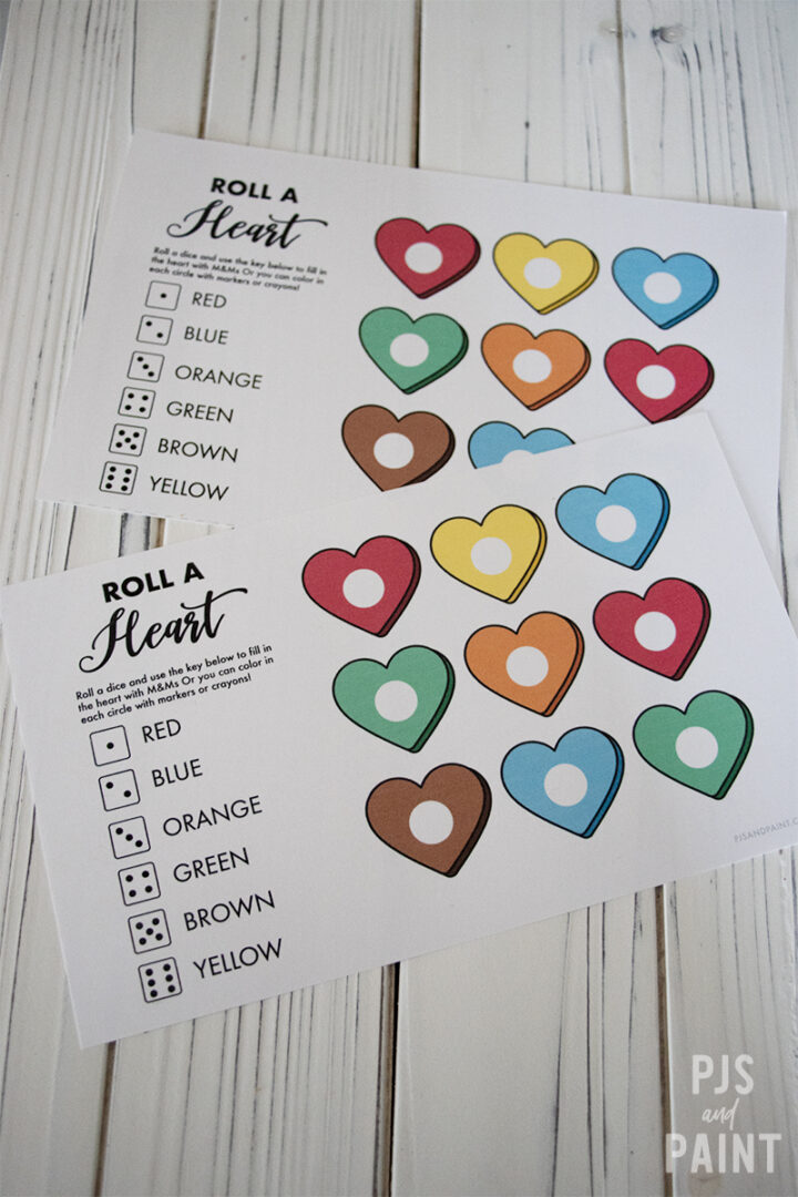 Free Printable Roll a Heart Game - Pjs and Paint