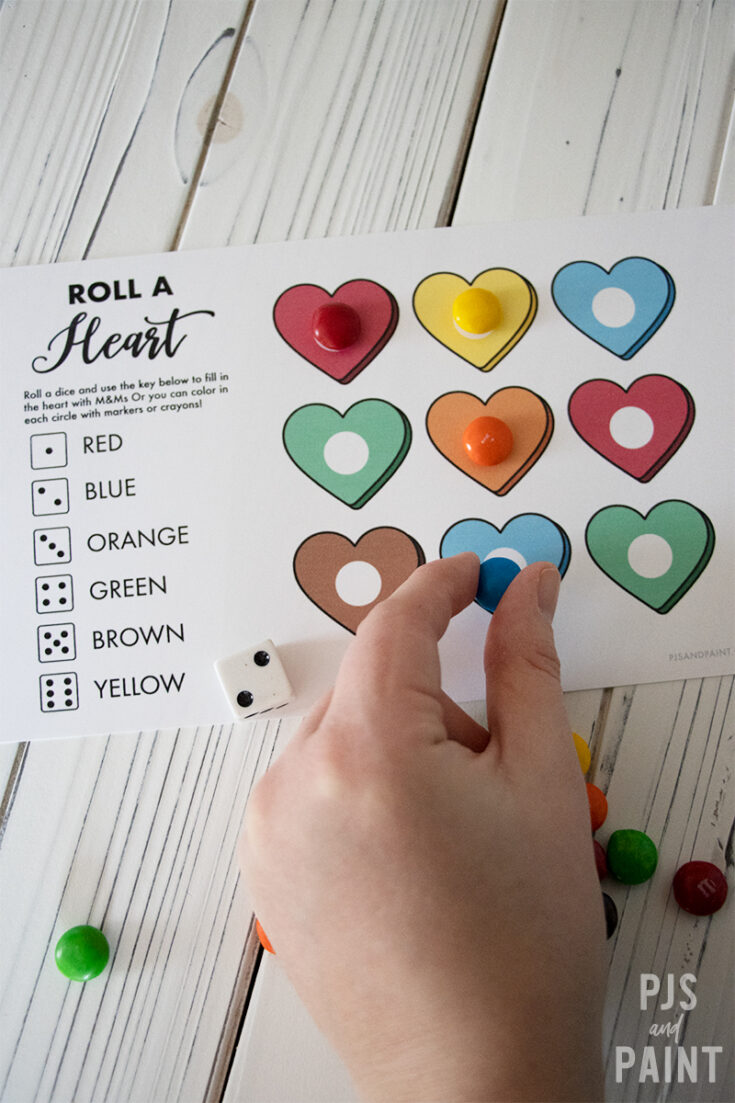 Free Printable Roll a Heart Game - Pjs and Paint