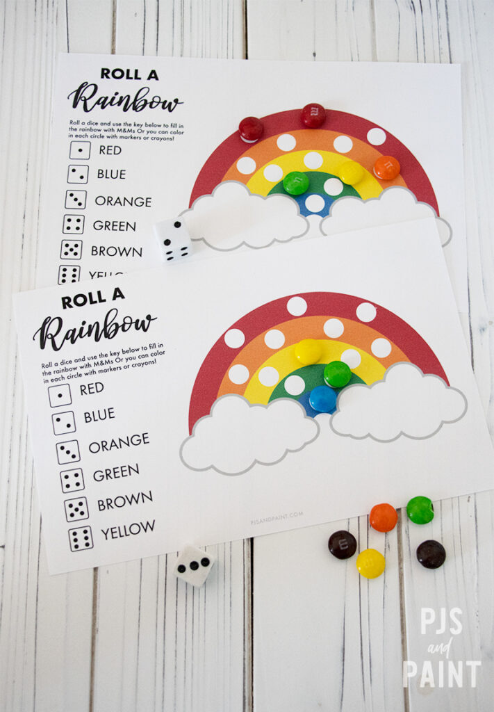 Free Printable Roll a Rainbow Game - Pjs and Paint