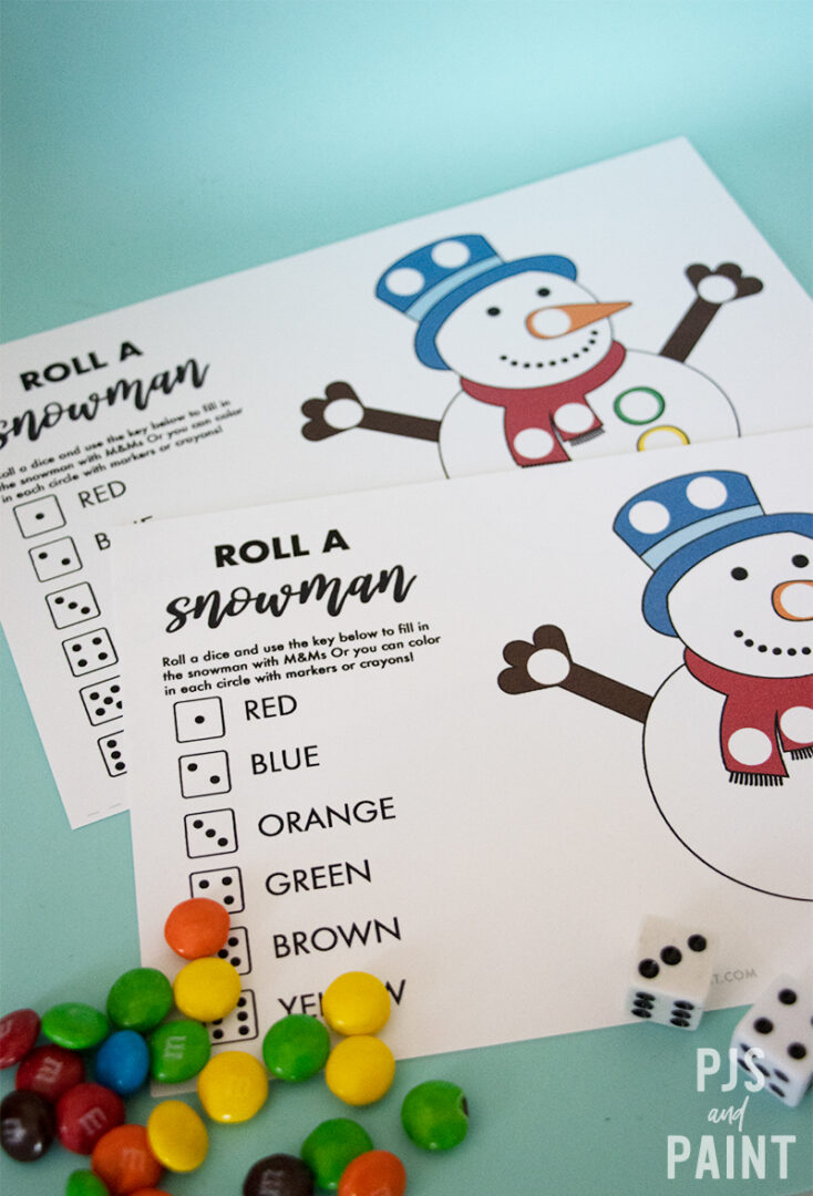 Free Printable Roll a Snowman Game - Pjs and Paint