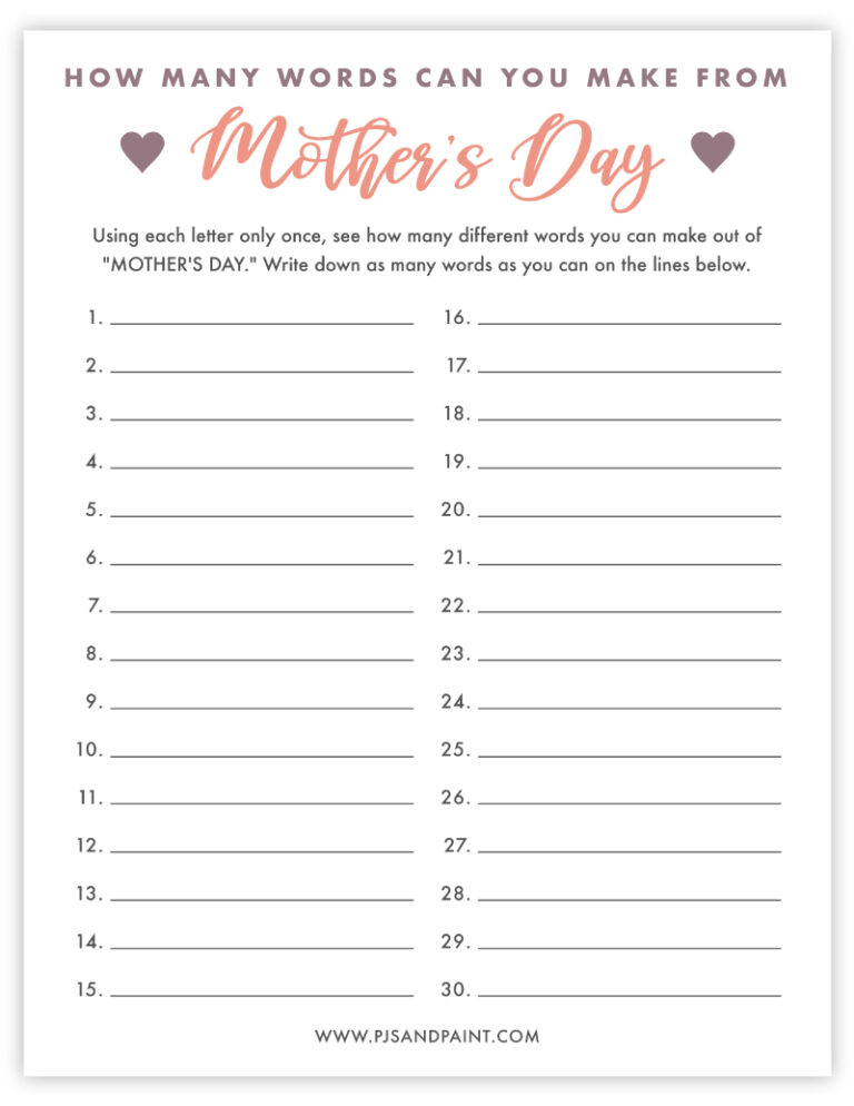 12 Free Printable Mother's Day Games and Activities - Pjs and Paint