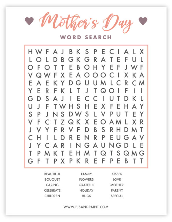 Free Printable Mother's Day Word Search - Pjs and Paint