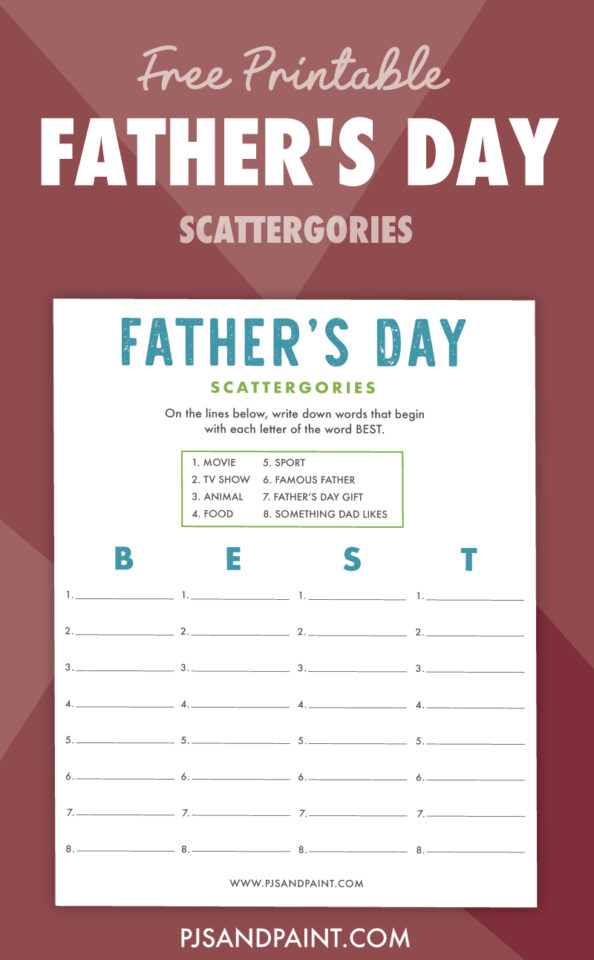 Free Printable Father's Day Scattergories - Pjs and Paint