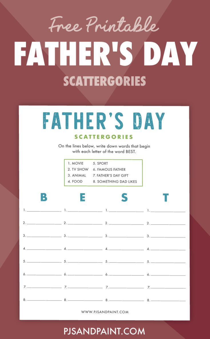 Free Printable Father's Day Scattergories - Pjs and Paint