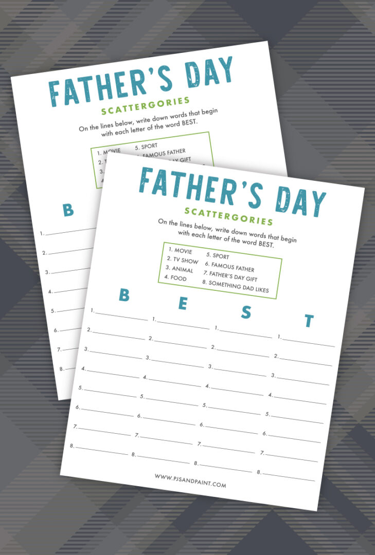 Free Printable Father's Day Scattergories - Pjs and Paint