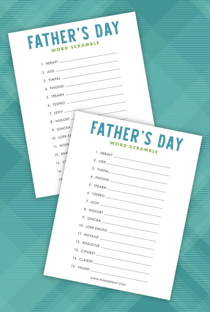 Free Printable Father's Day Word Scramble - Pjs and Paint