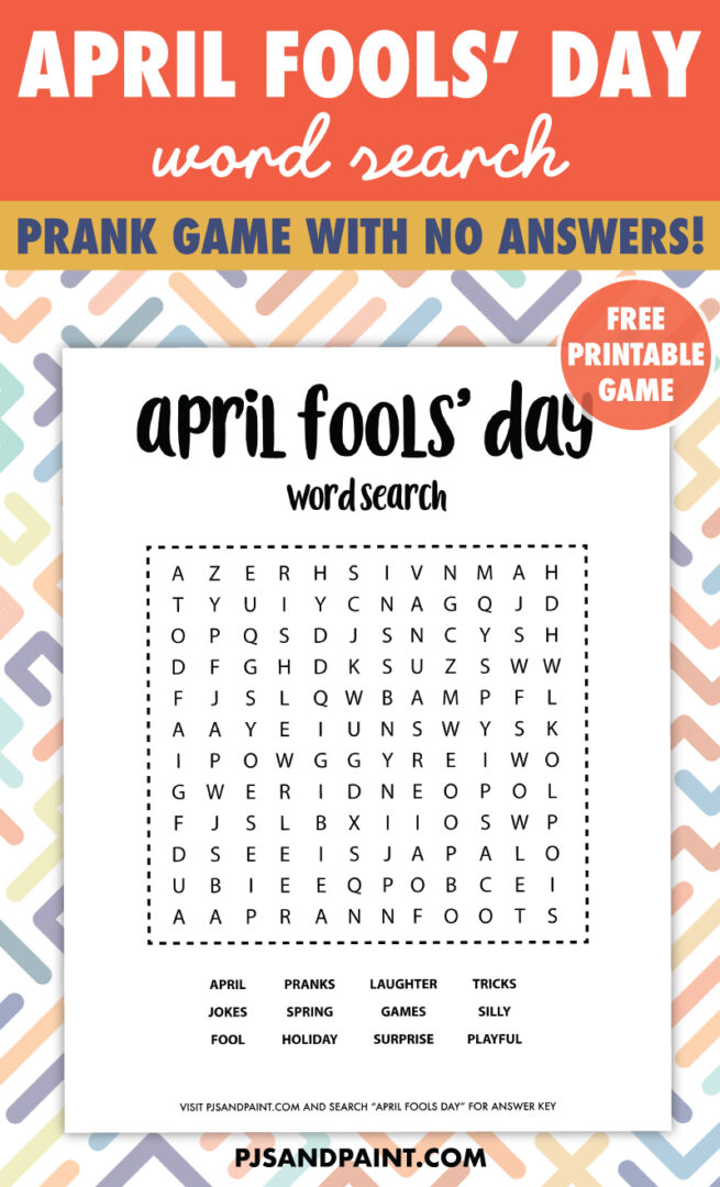 April Fools' Day Word Search - Prank Game, Unsolvable - Pjs and Paint