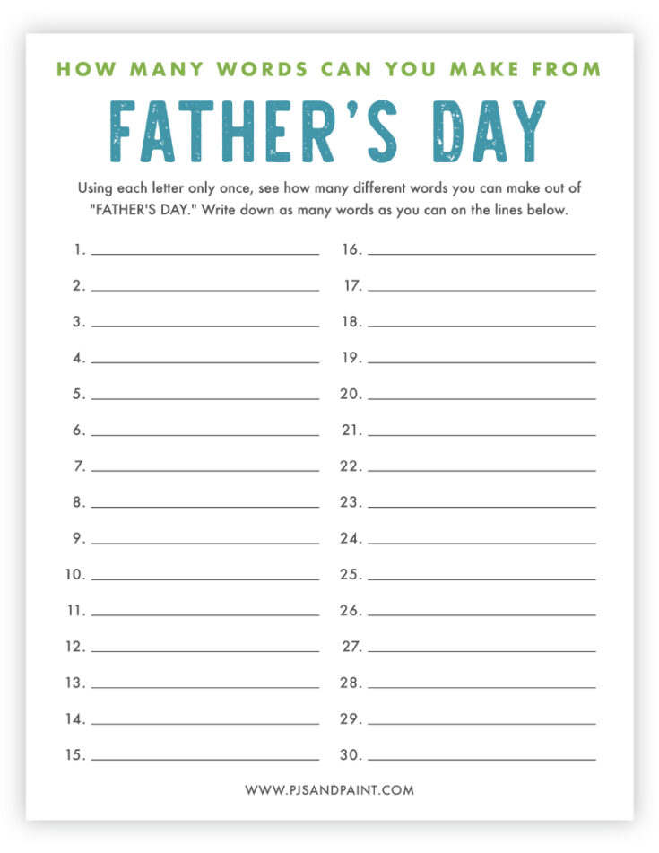 How many words can you make out of Father's Day activity