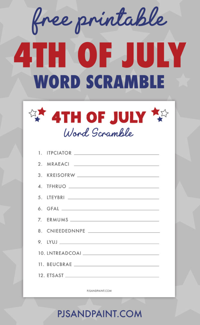 Free Printable 4th of July Word Scramble - Pjs and Paint