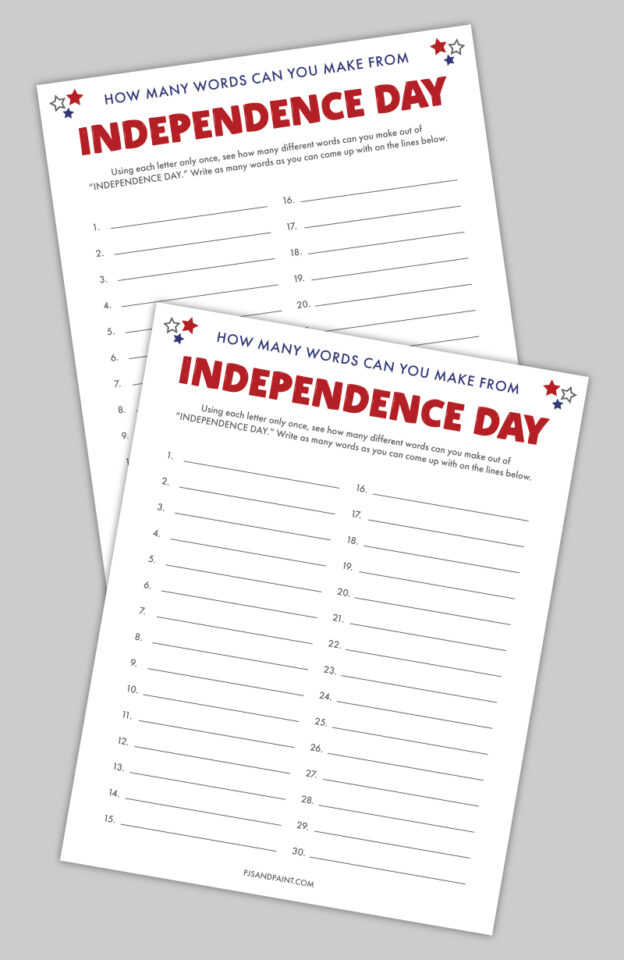 How many words can you make out of Independence Day - Free Printable