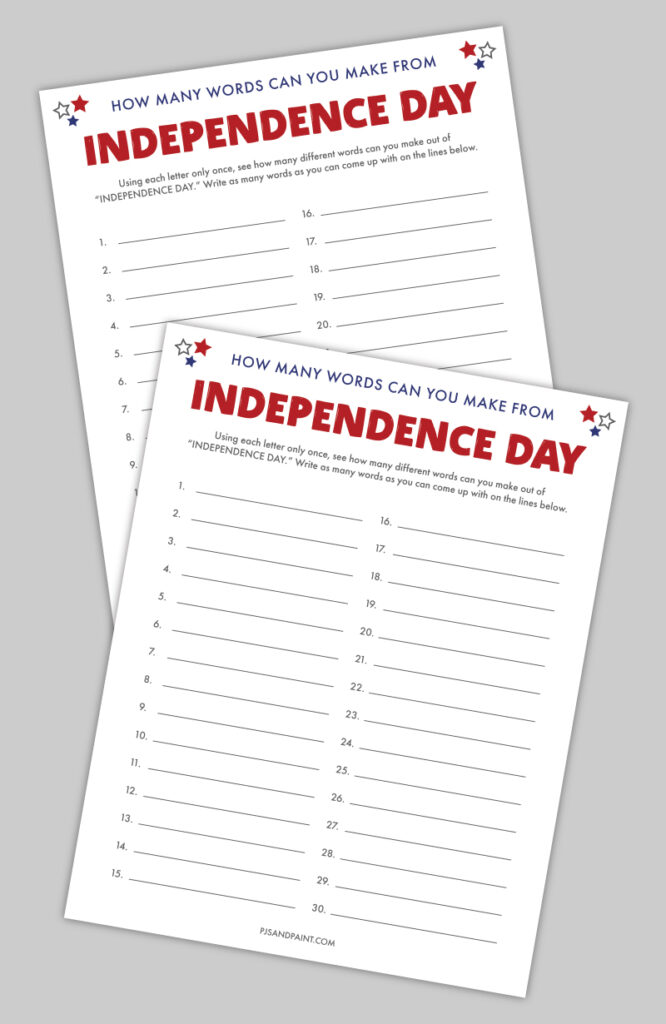How many words can you make out of Independence Day - Free Printable