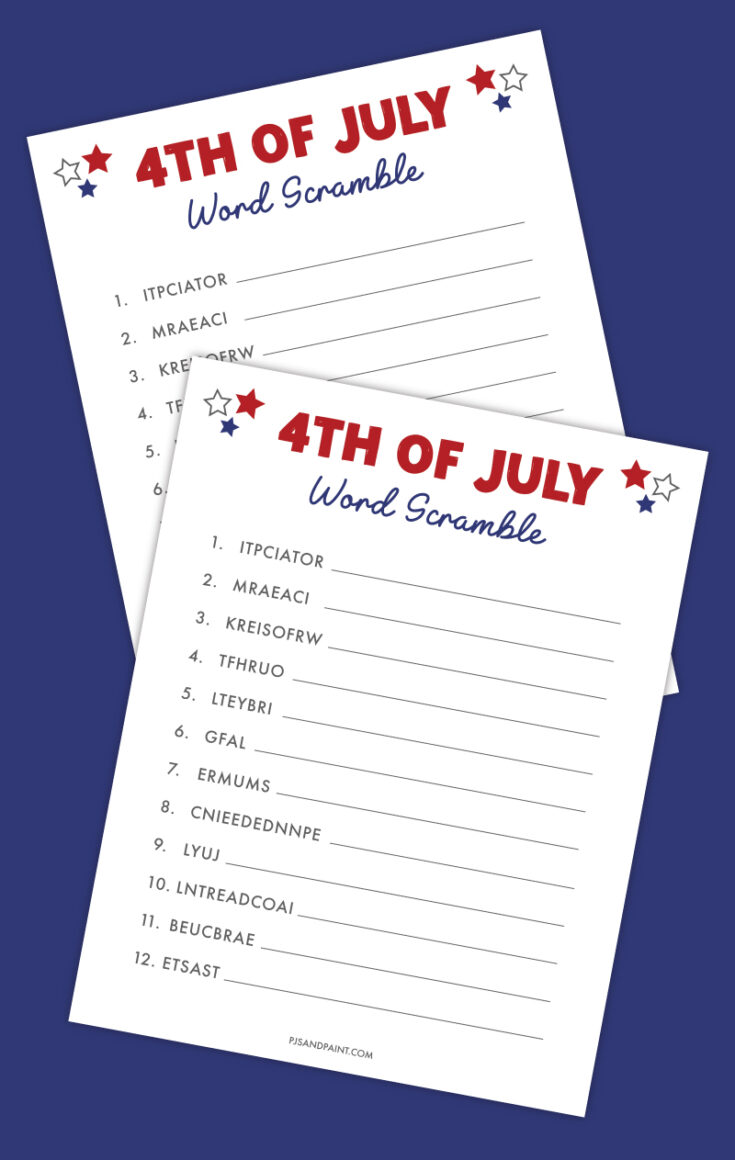 Free Printable 4th of July Word Scramble - Pjs and Paint