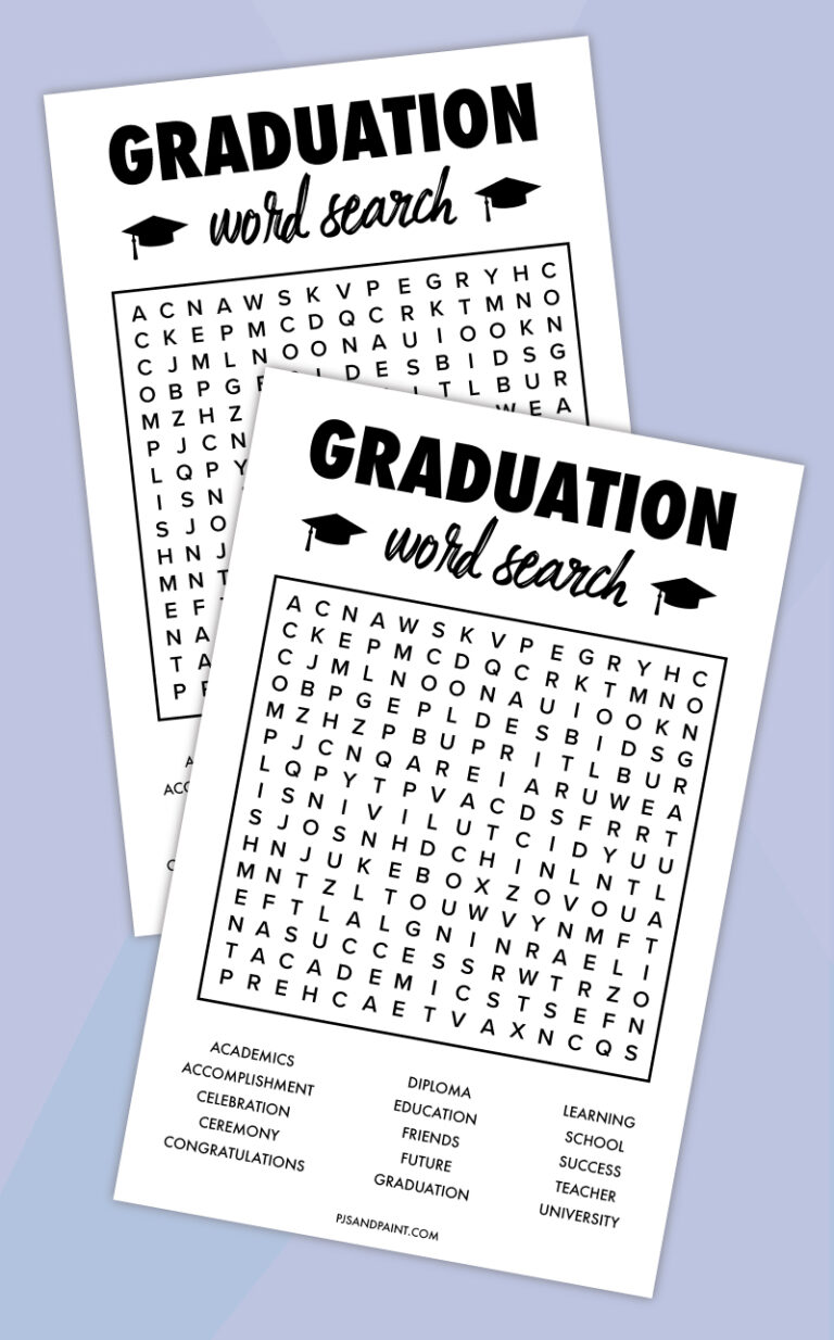 Free Printable Graduation Word Search - Pjs and Paint