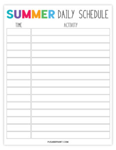 Free Printable Summer Planner and Summer Schedule Template