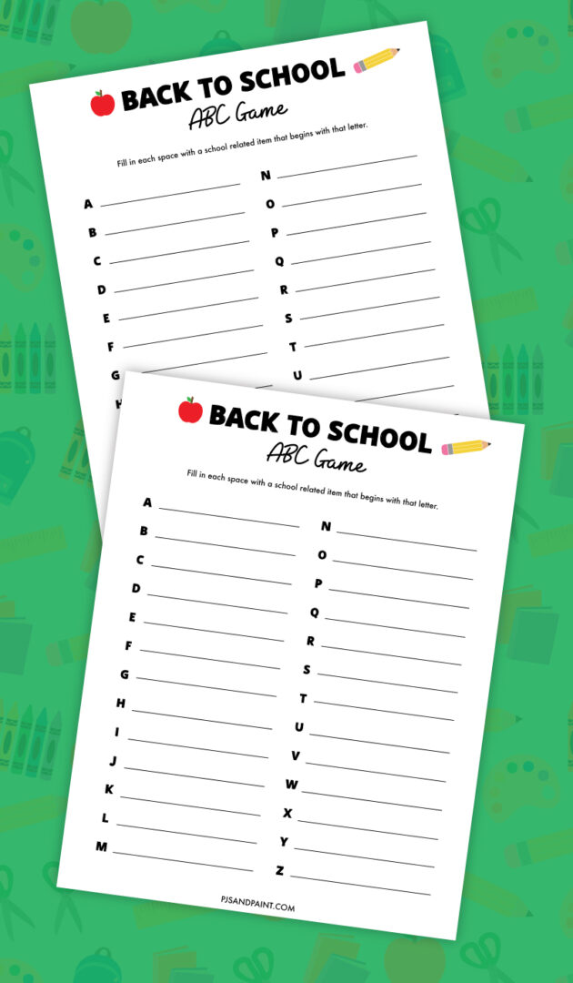 Free Printable Back to School ABC Game - Pjs and Paint