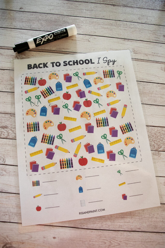 Free Printable Back to School I Spy - Pjs and Paint