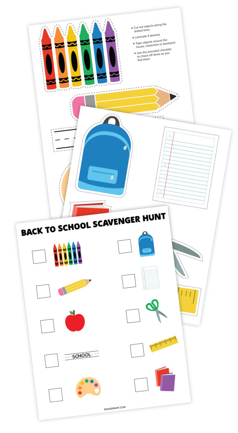 Free Printable Back to School Scavenger Hunt - Pjs and Paint