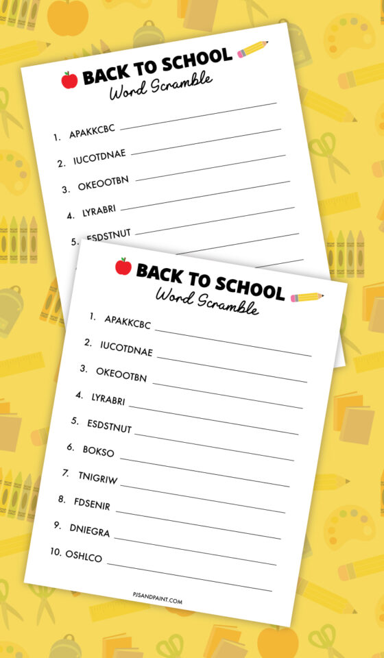 Free Printable Back to School Word Scramble - Pjs and Paint