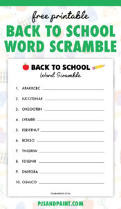 Free Printable Back to School Word Scramble - Pjs and Paint