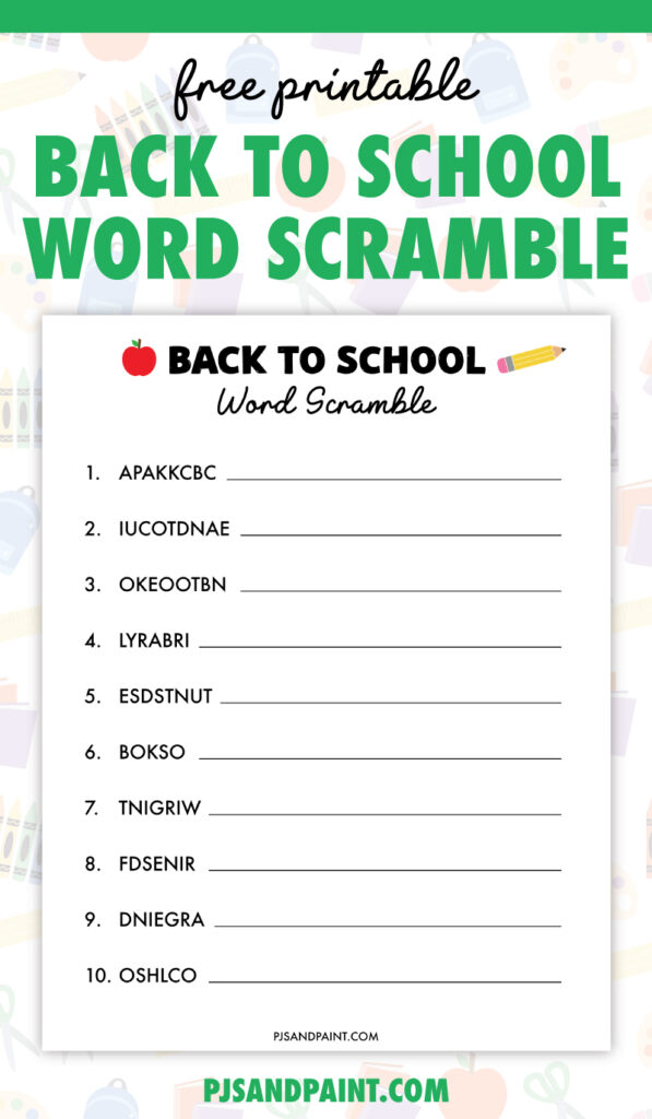 Free Printable Back to School Word Scramble - Pjs and Paint