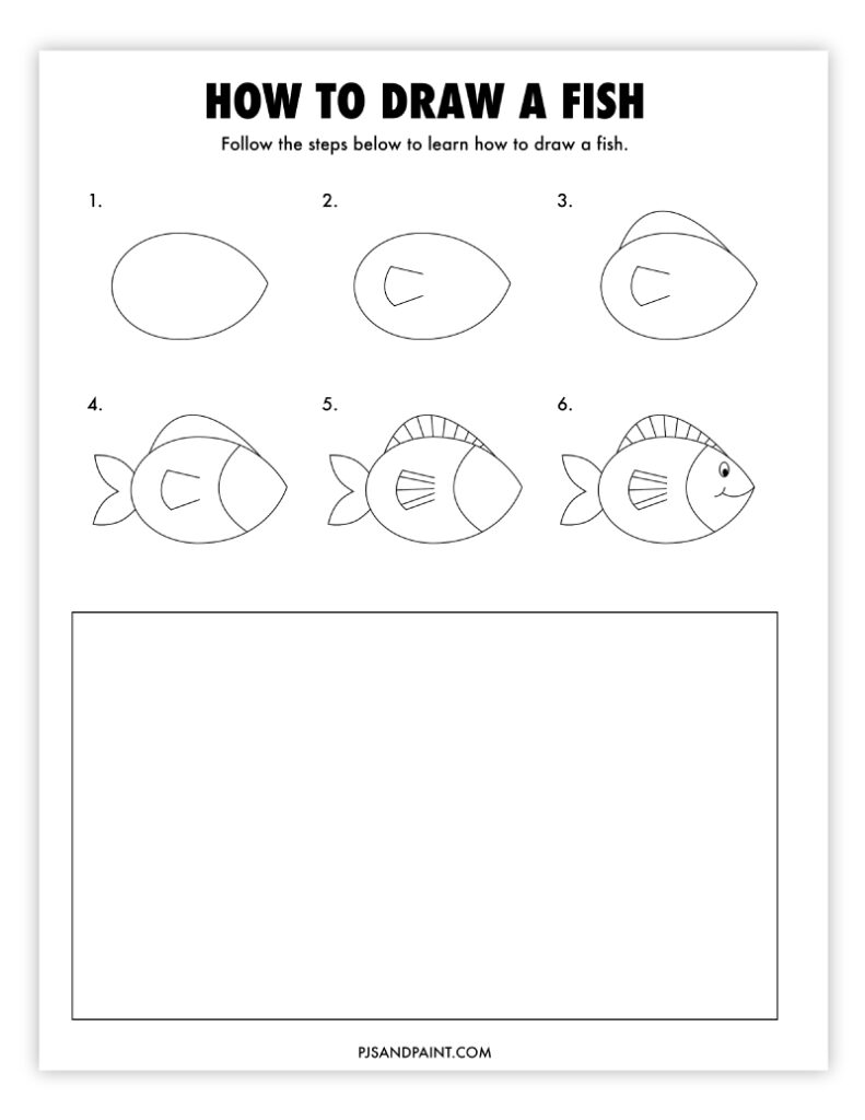 How to draw a fish for kids - Free Printable Step by Step Worksheet