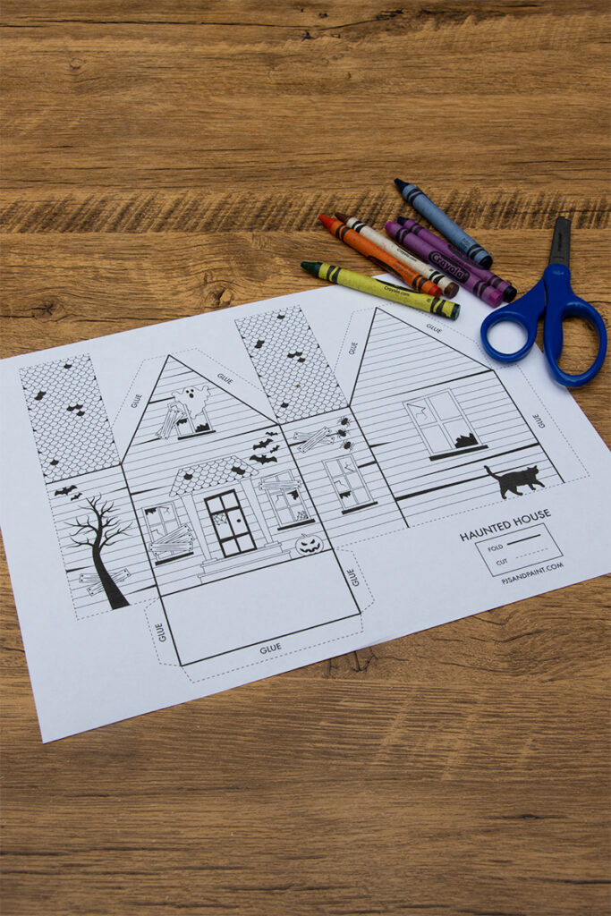 Free Printable 3D Haunted House Coloring Page - Pjs and Paint