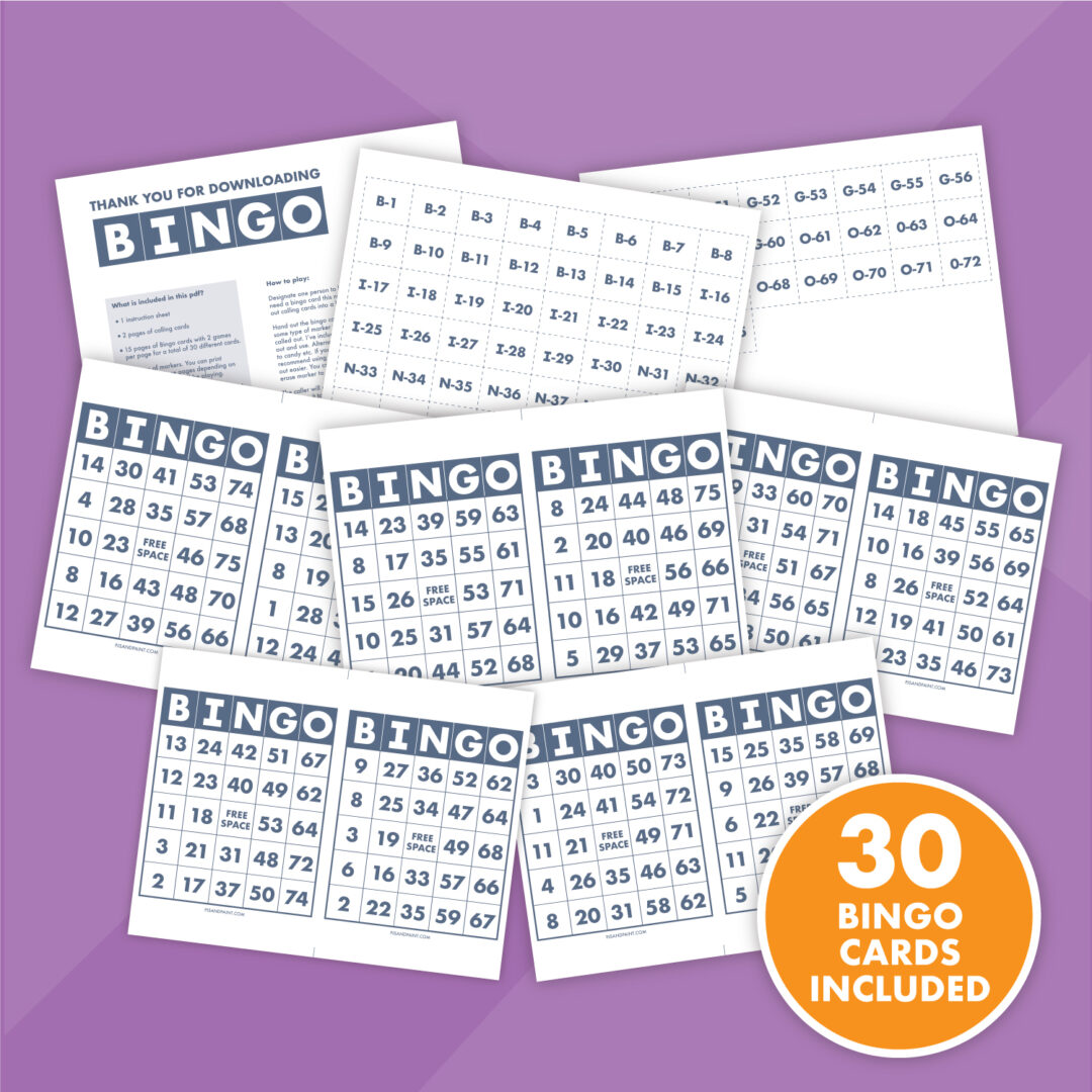 Free Printable Bingo Cards - Pjs and Paint