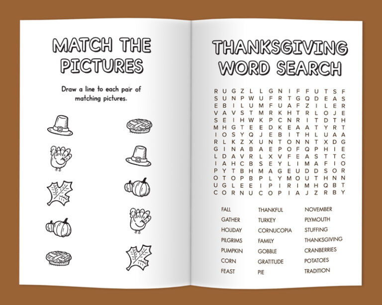 Free Printable Thanksgiving Activity and Coloring book for Kids