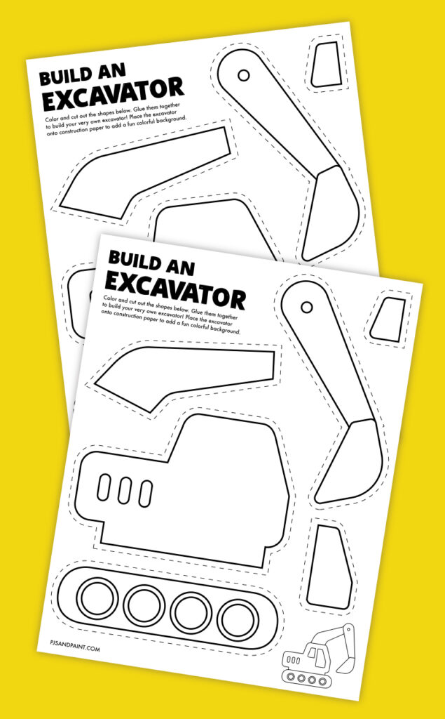 Free Printable Build an Excavator Craft - Pjs and Paint