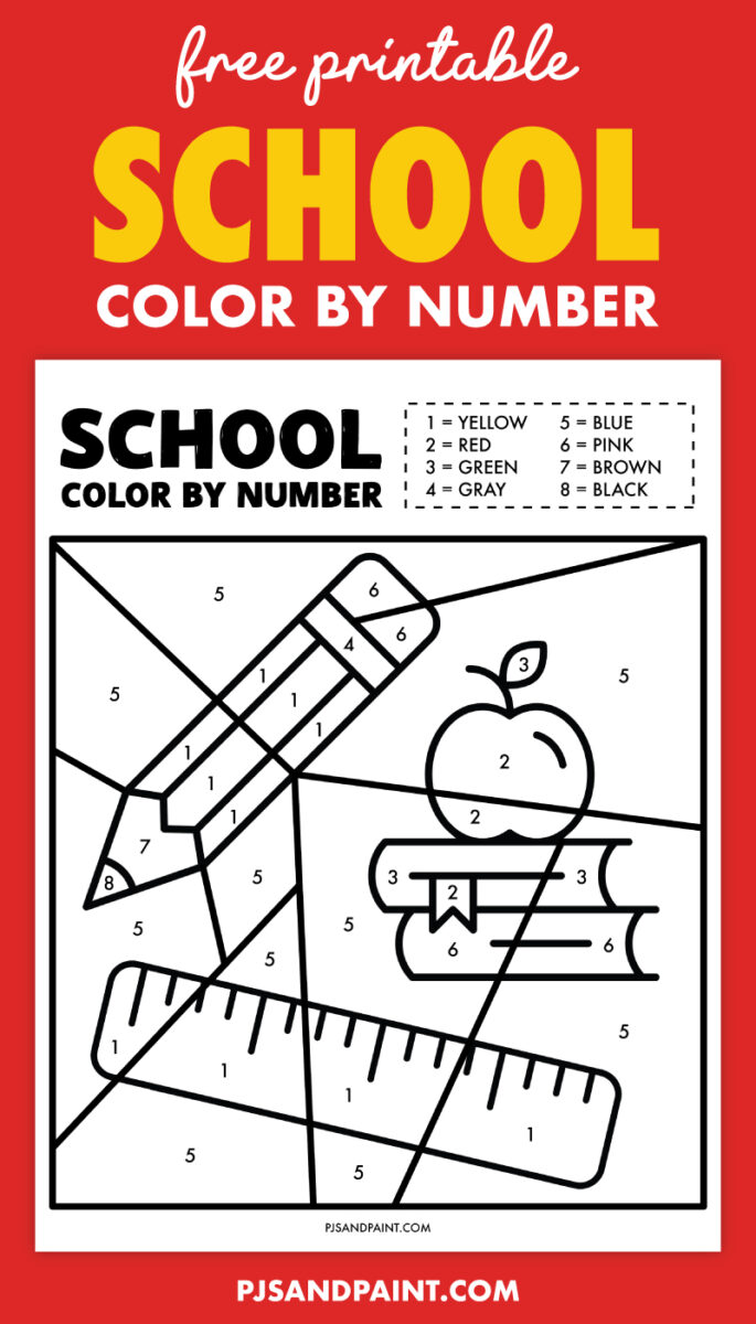 Free Printable School Color by Number Worksheet - Pjs and Paint