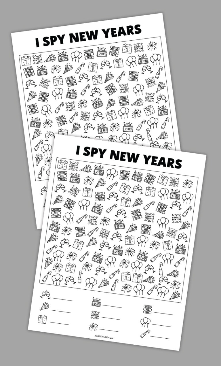 Free Printable New Year's I Spy - Pjs and Paint