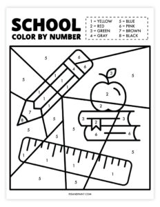 Free Printable School Color by Number Worksheet - Pjs and Paint