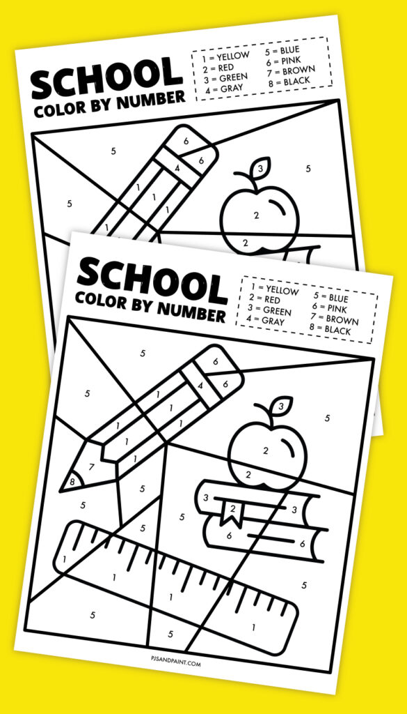 Free Printable School Color by Number Worksheet - Pjs and Paint