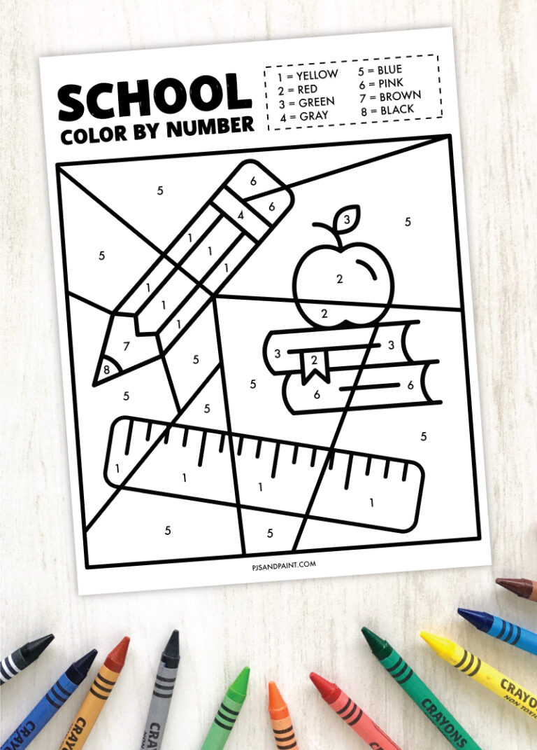 Free Printable School Color by Number Worksheet - Pjs and Paint