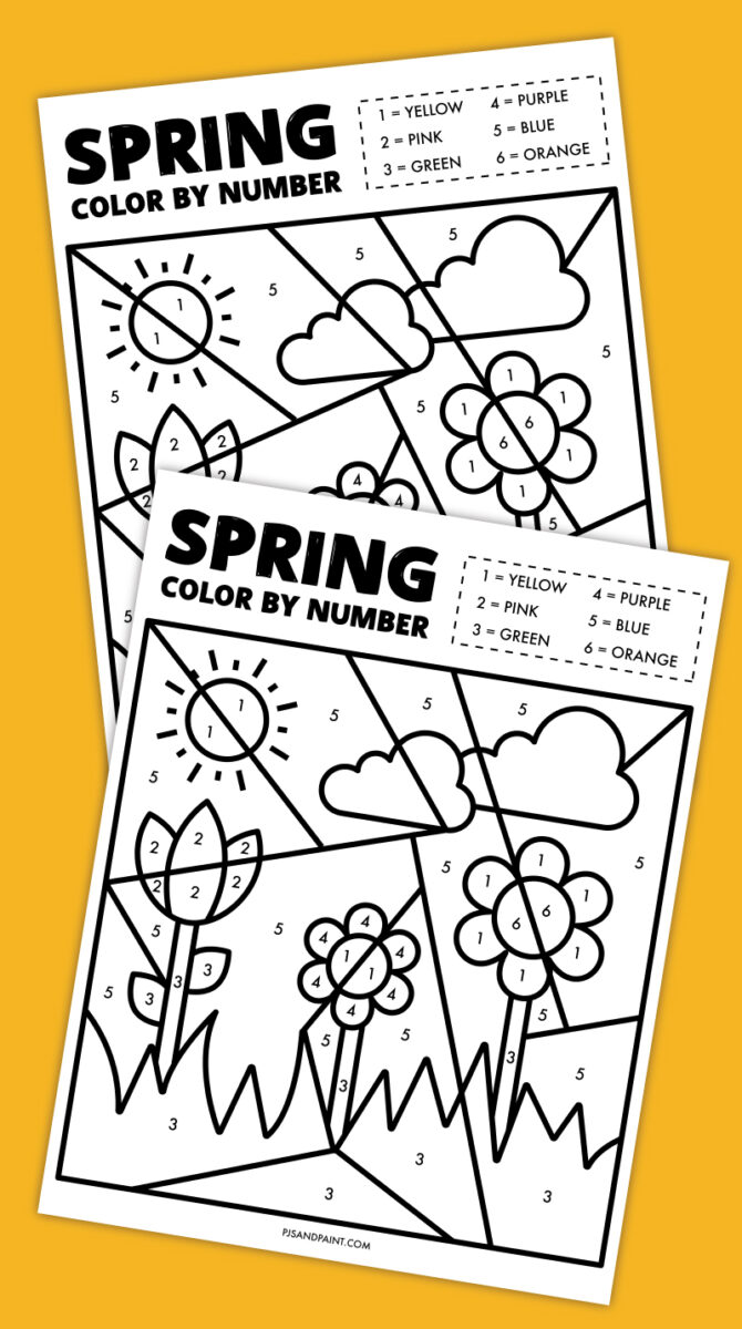 Free Printable Spring Color By Number Worksheet - Pjs and Paint