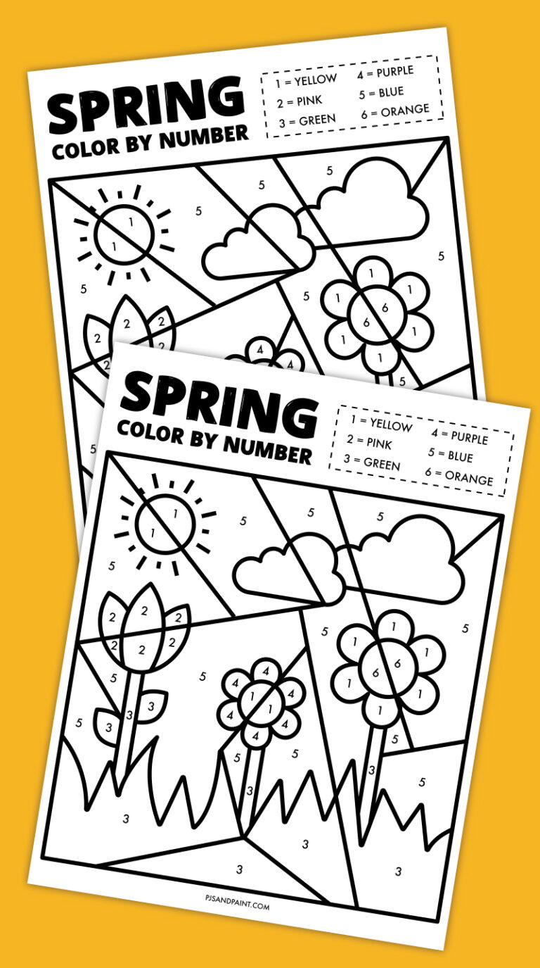 Free Printable Spring Color By Number Worksheet - Pjs and Paint