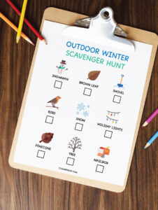 Free Printable Outdoor Winter Scavenger Hunt for Kids - Pjs and Paint