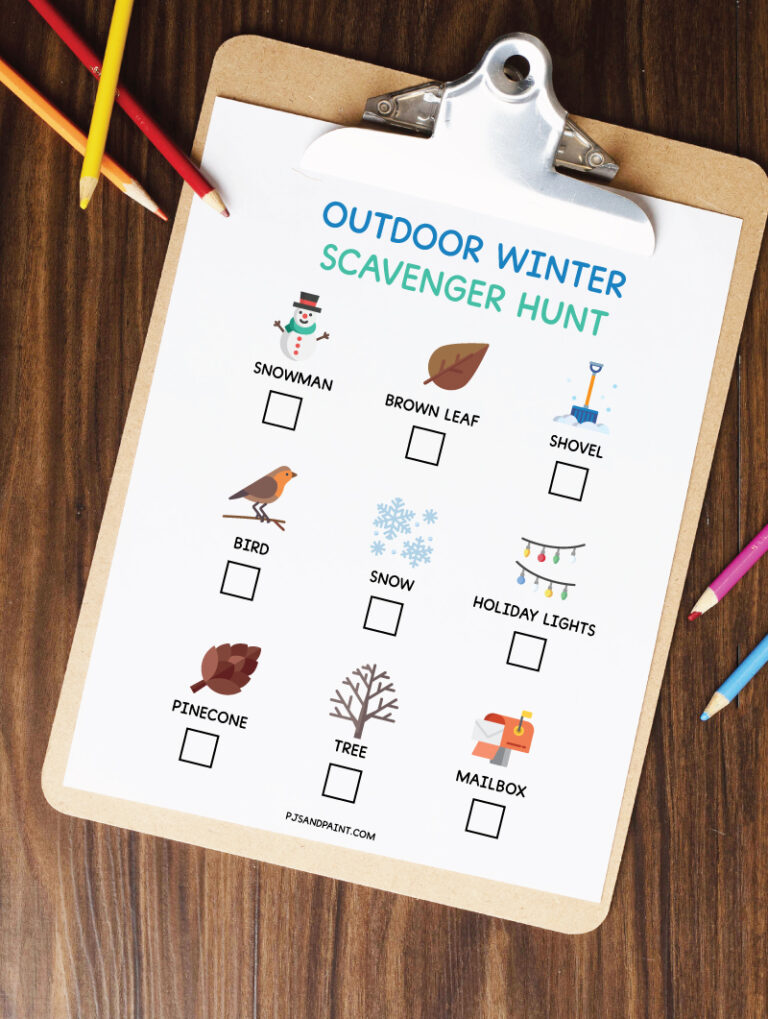 Free Printable Outdoor Winter Scavenger Hunt for Kids - Pjs and Paint