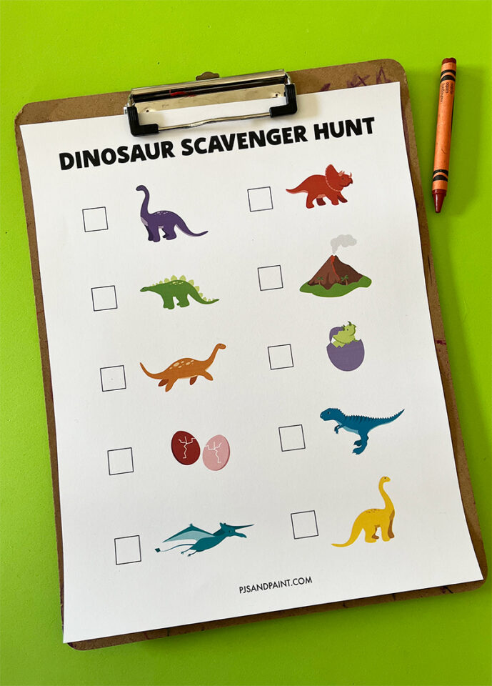 Free Printable Dinosaur Scavenger Hunt - Pjs and Paint