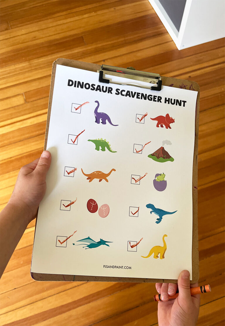 Free Printable Dinosaur Scavenger Hunt - Pjs and Paint