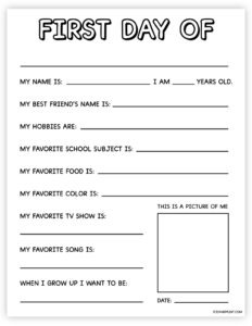 Free Printable First Day of School Questionnaire - Pjs and Paint