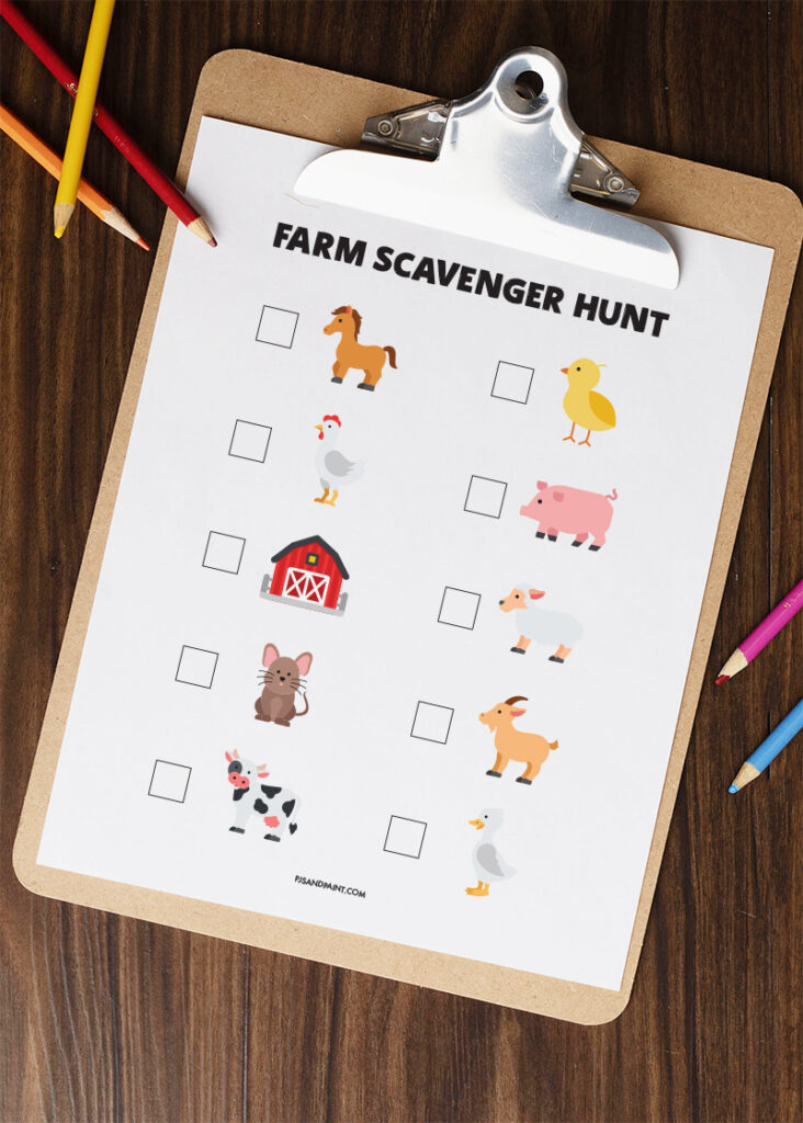 Free Printable Farm Scavenger Hunt - Pjs and Paint