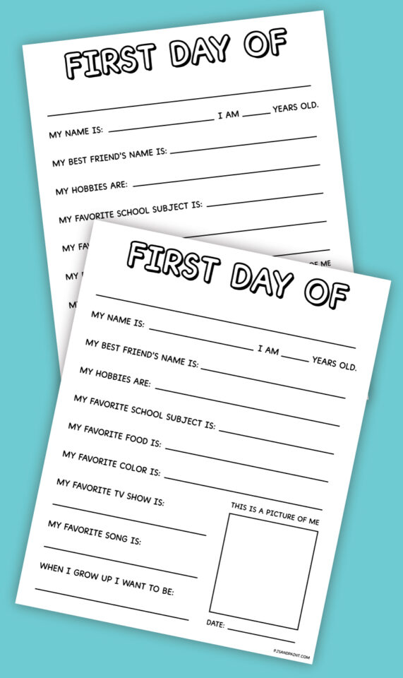 Free Printable First Day of School Questionnaire - Pjs and Paint