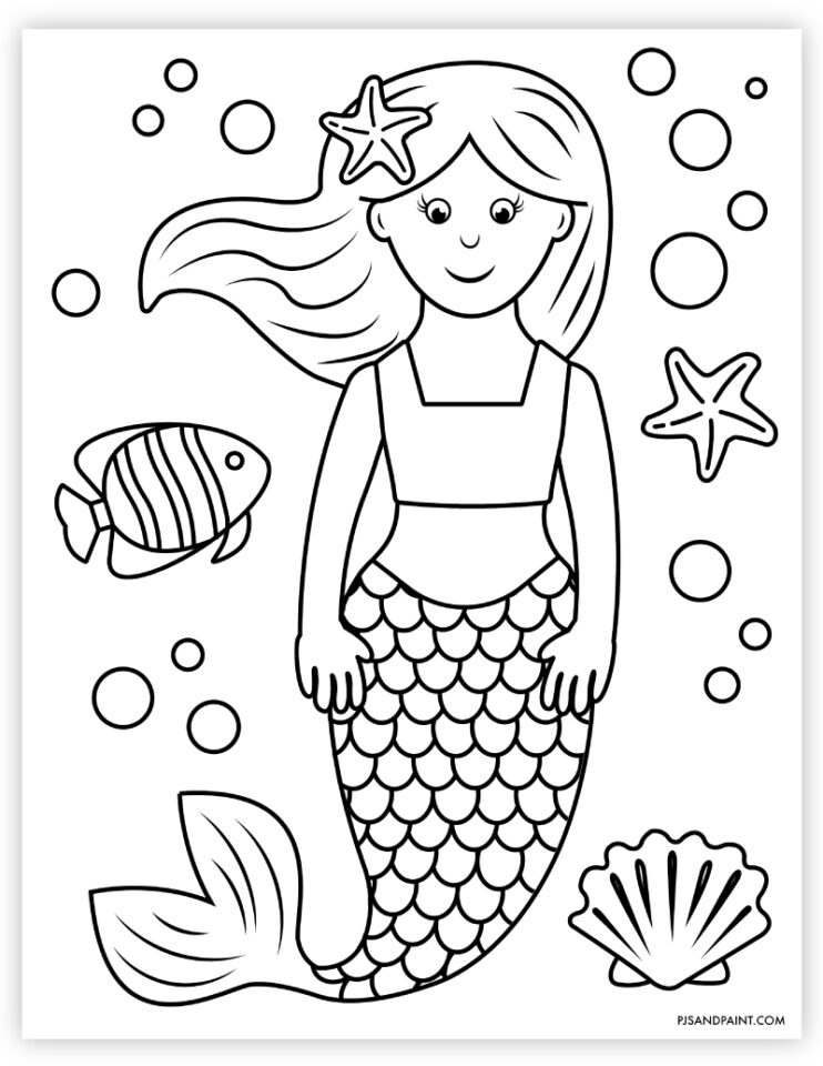 Free Printable Mermaid Coloring Page for Kids - Pjs and Paint