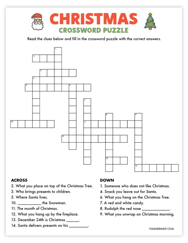 Free Printable Christmas Crossword Puzzle - Pjs and Paint