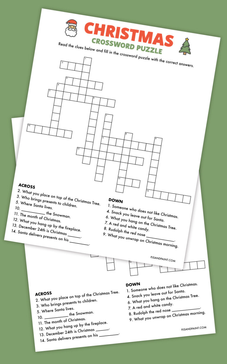 Free Printable Christmas Crossword Puzzle - Pjs and Paint