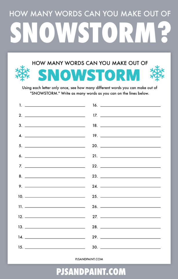 Free Printable How many words can you make out of Snowstorm Game