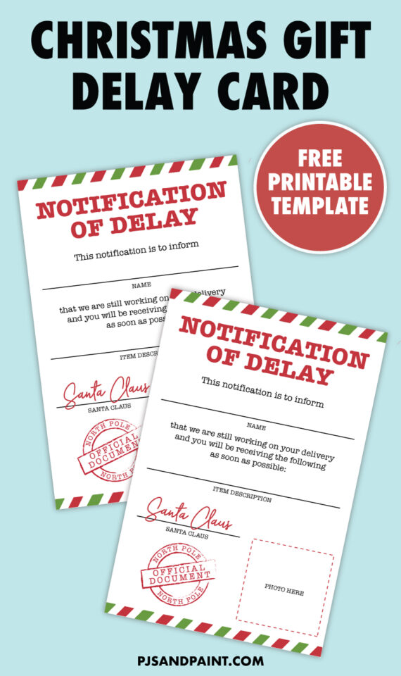 Free Printable Christmas Gift Delay Card - Pjs and Paint