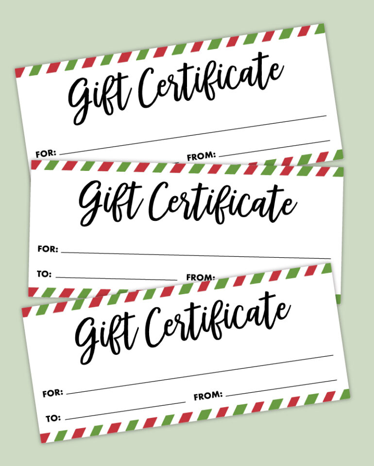 Free Printable Christmas Gift Certificate Template - Pjs and Paint