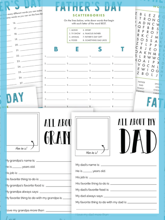 10 Free Printable Father's Day Games and Activities - Pjs and Paint